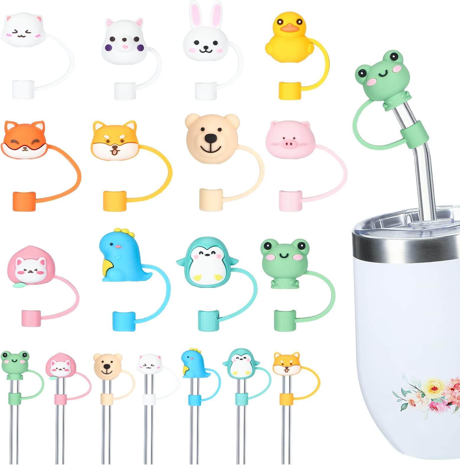 Amazon.com: 12 Pcs Animals Silicone Straw Covers Cap Reusable Straw Tip ...