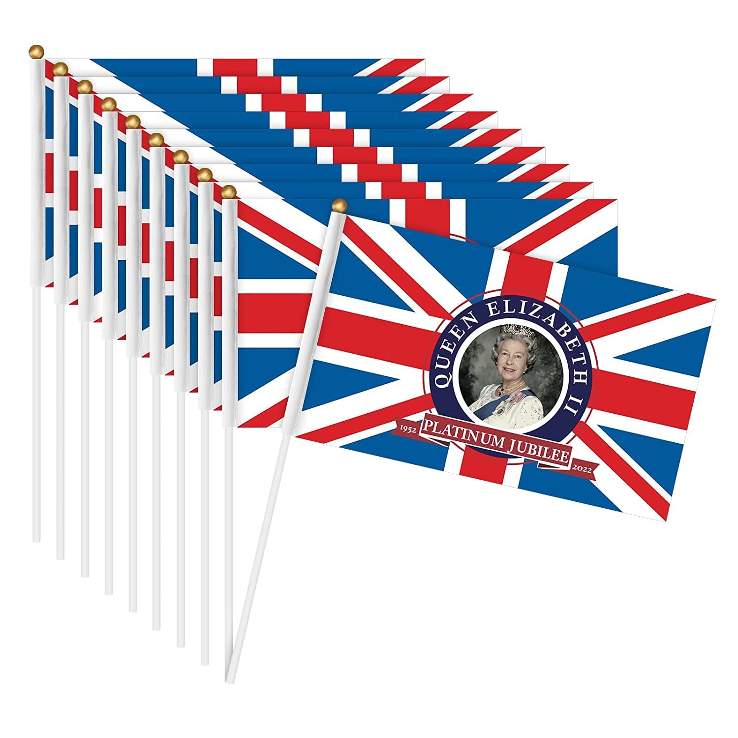 12pcs Platinum Jubilee Queen’s Hand-waving Flag Queen 70th Anniversary ...