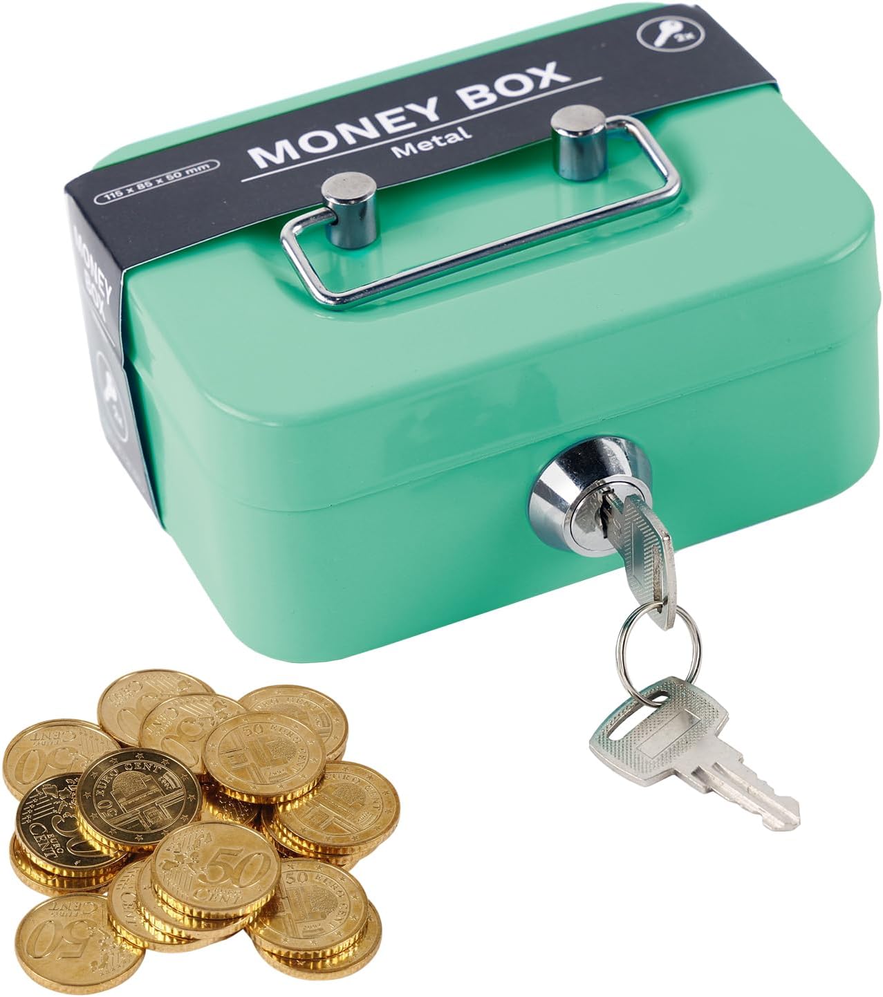 Lockable Metal Cash Box - Small Safe Tin With 2 Keys - Black : Amazon ...