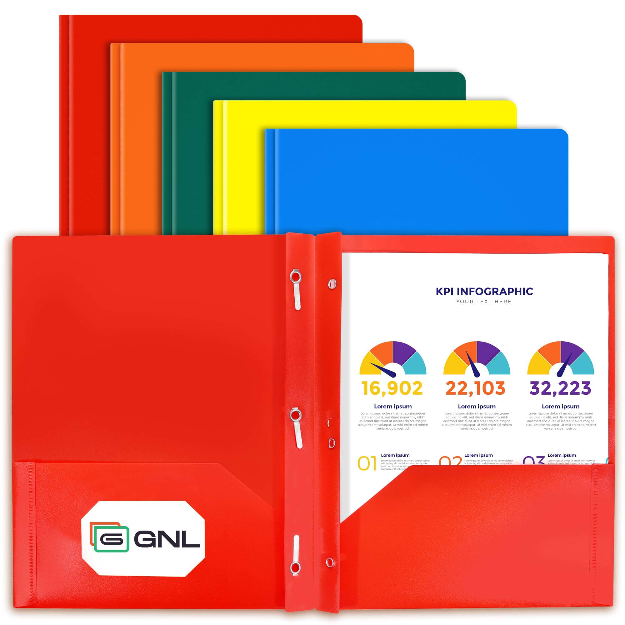Amazon.com : GNL Plastic Folders with Pockets and Prong, Pack of 5 ...
