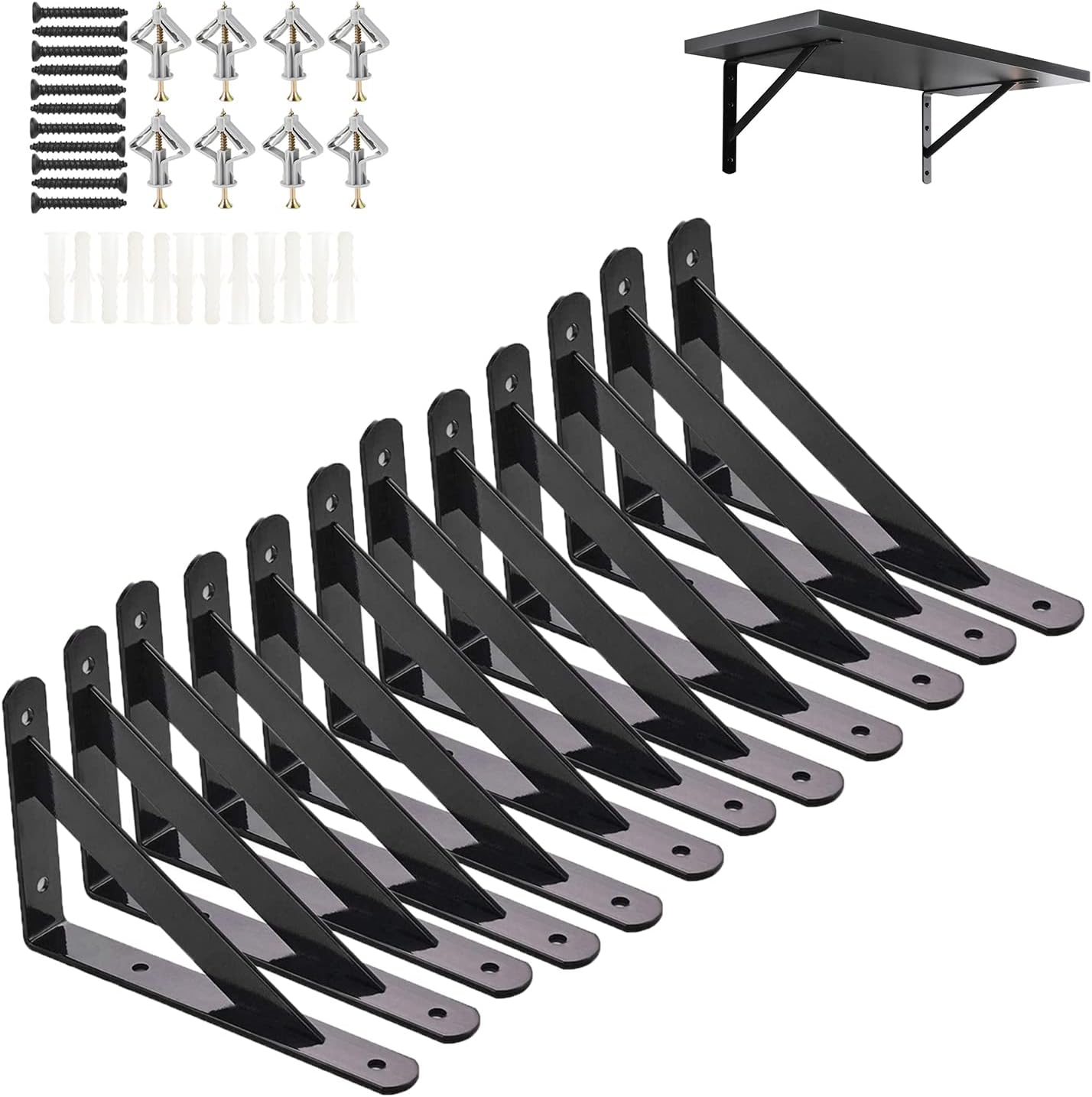 12 Pack Shelf Brackets 150x90mm, Heavy Duty Wall L Brackets with 90 ...