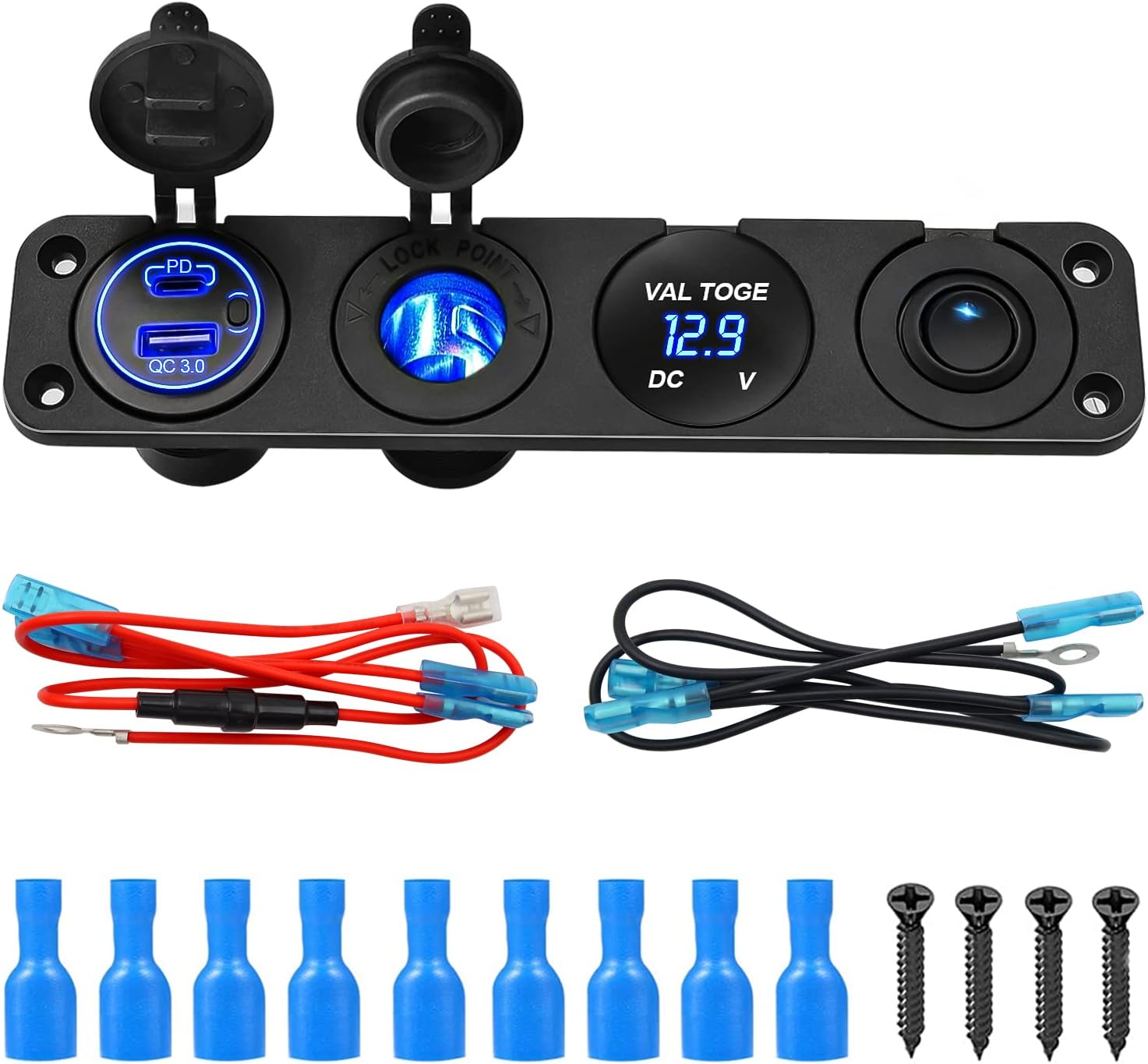 Dual USB Car Charger Socket Panel, Car Charger Switch Panel with 12V ...