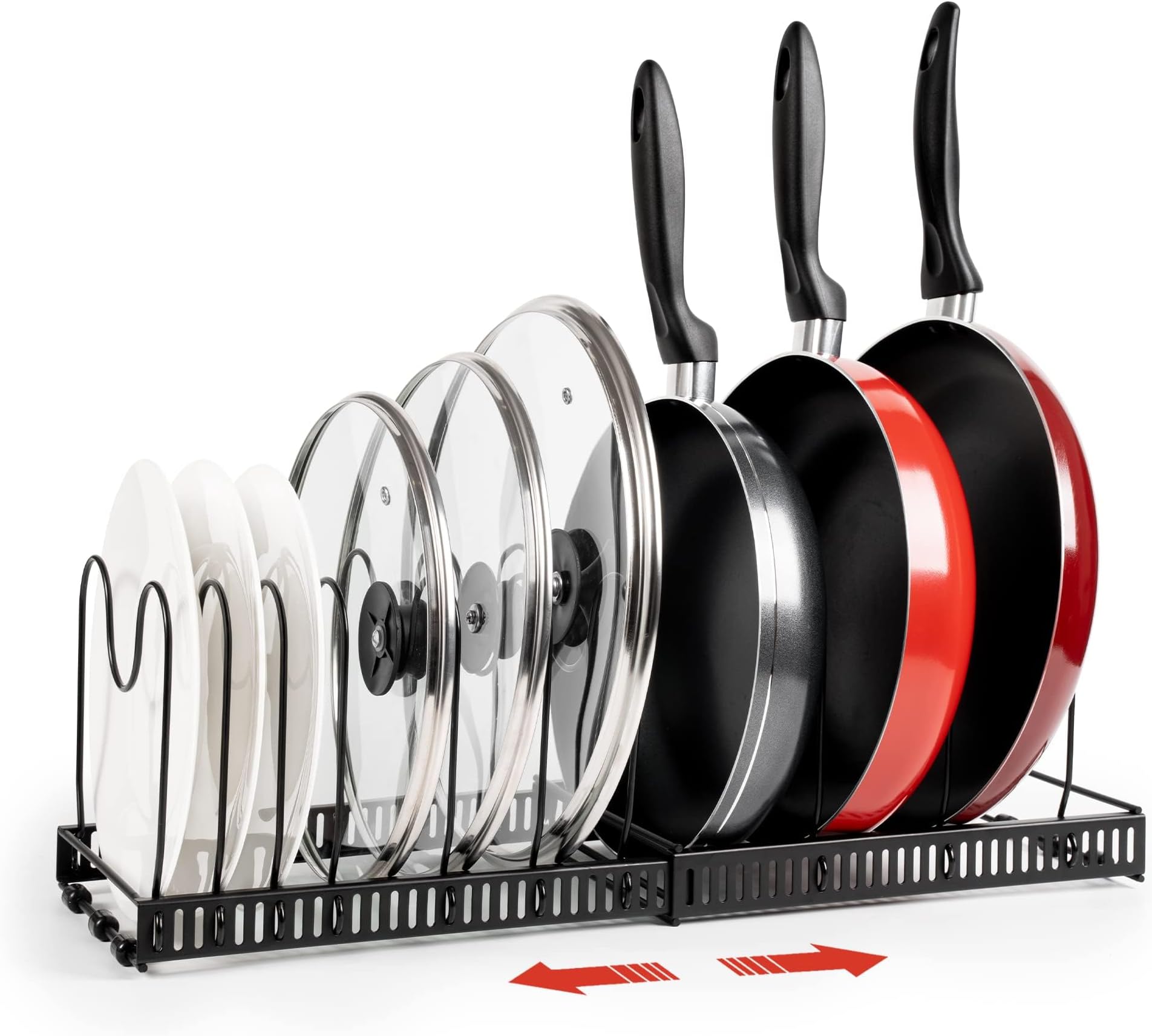 Toplife Expandable Pans Organizer Rack, 10 Adjustable Compartments ...