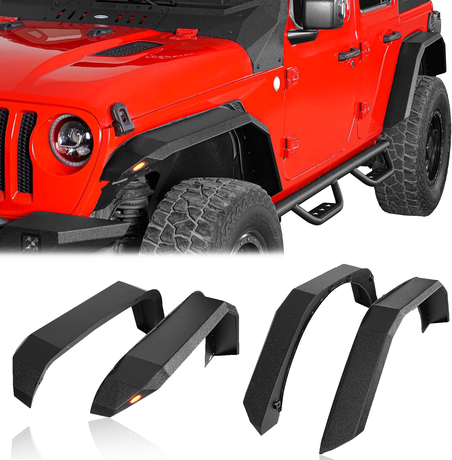 Amazon.com: Hooke Road Wrangler JL Front and Rear Fender Flares Kit w ...