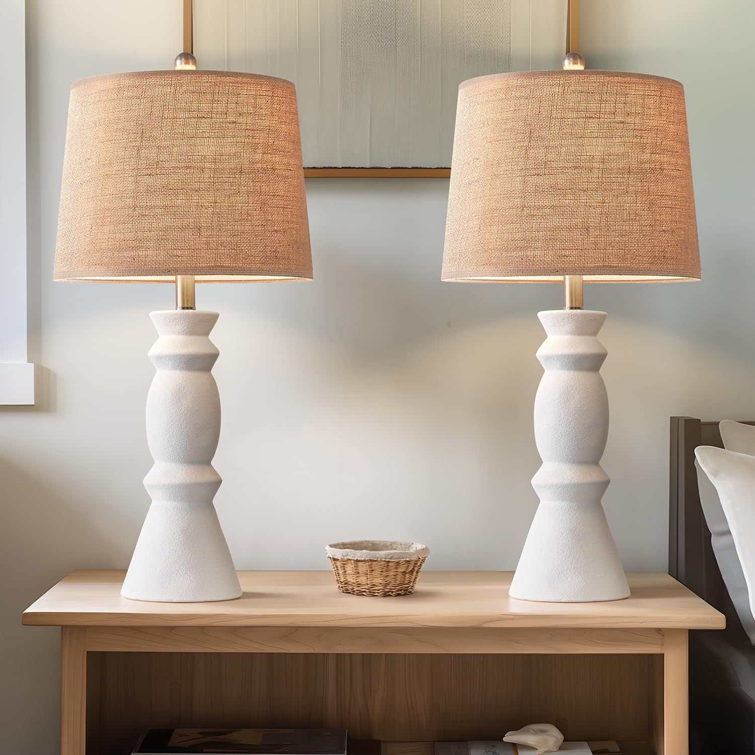 Oneach 25.75'' Farmhouse Ceramic Table Lamp for Living Room White ...