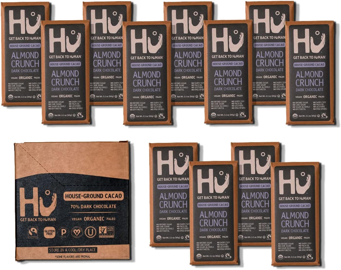Amazon.com : Hu Chocolate Bars | 12 Pack Almond Crunch Chocolate ...