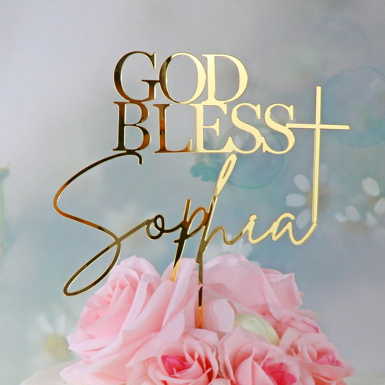 Amazon.com: Personalized God Bless and Cross Cake Topper with Name,11 ...