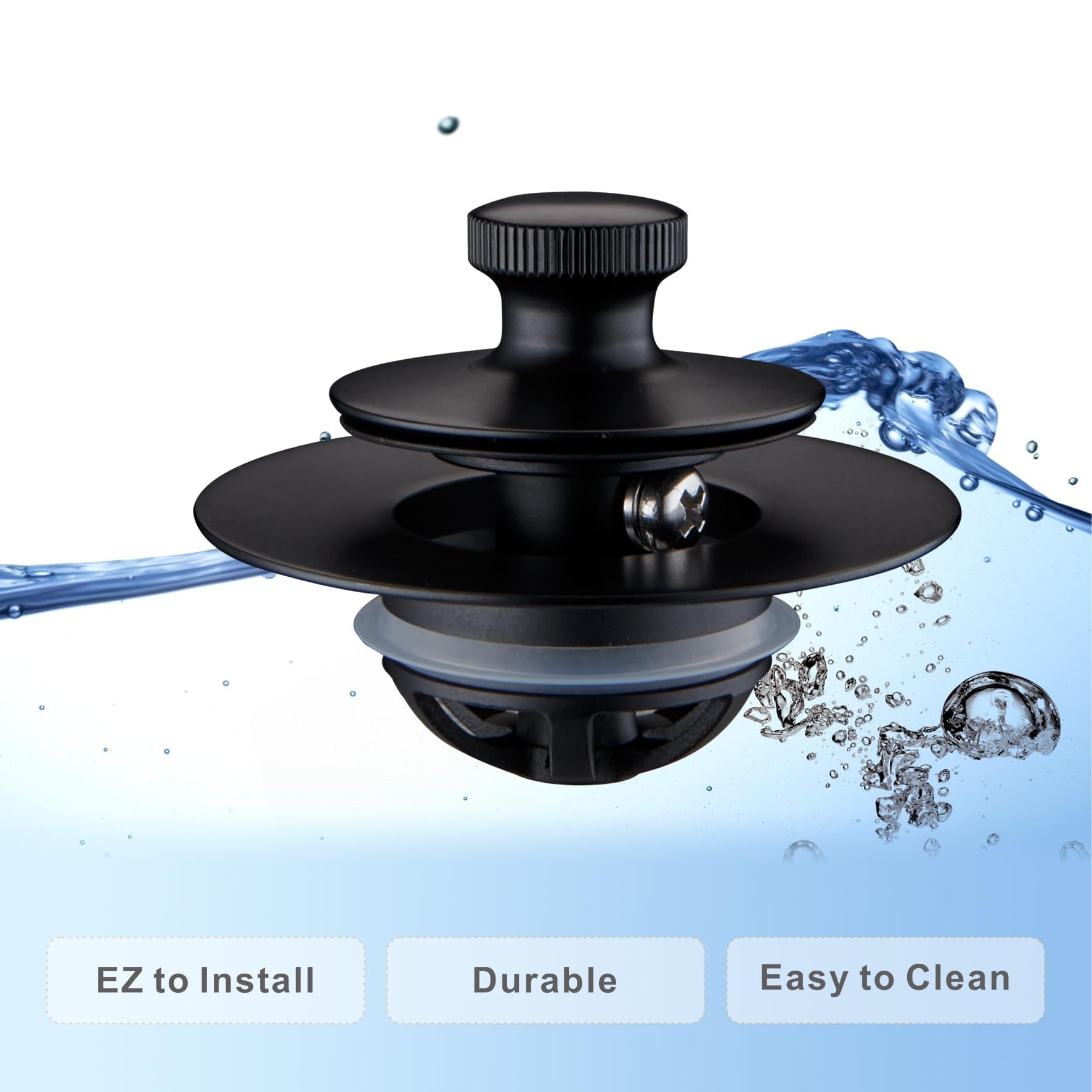 Snapklik.com : Black Universal Bathtub Drain Stopper Lift And Turn ...