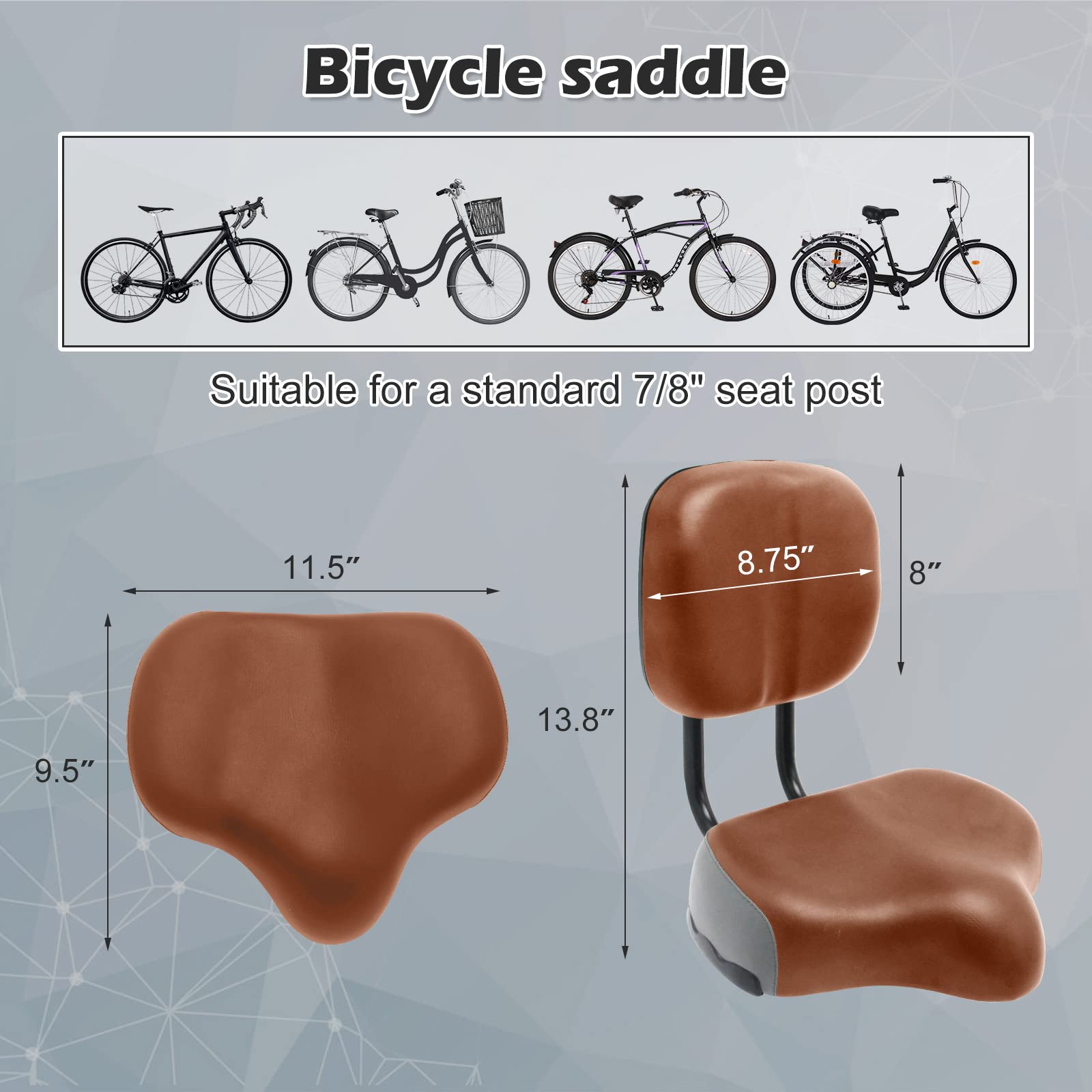 MOONCOOL Backrest Saddle Bike Seat with Backrest, 11.5" x 9.5" Bicycle ...