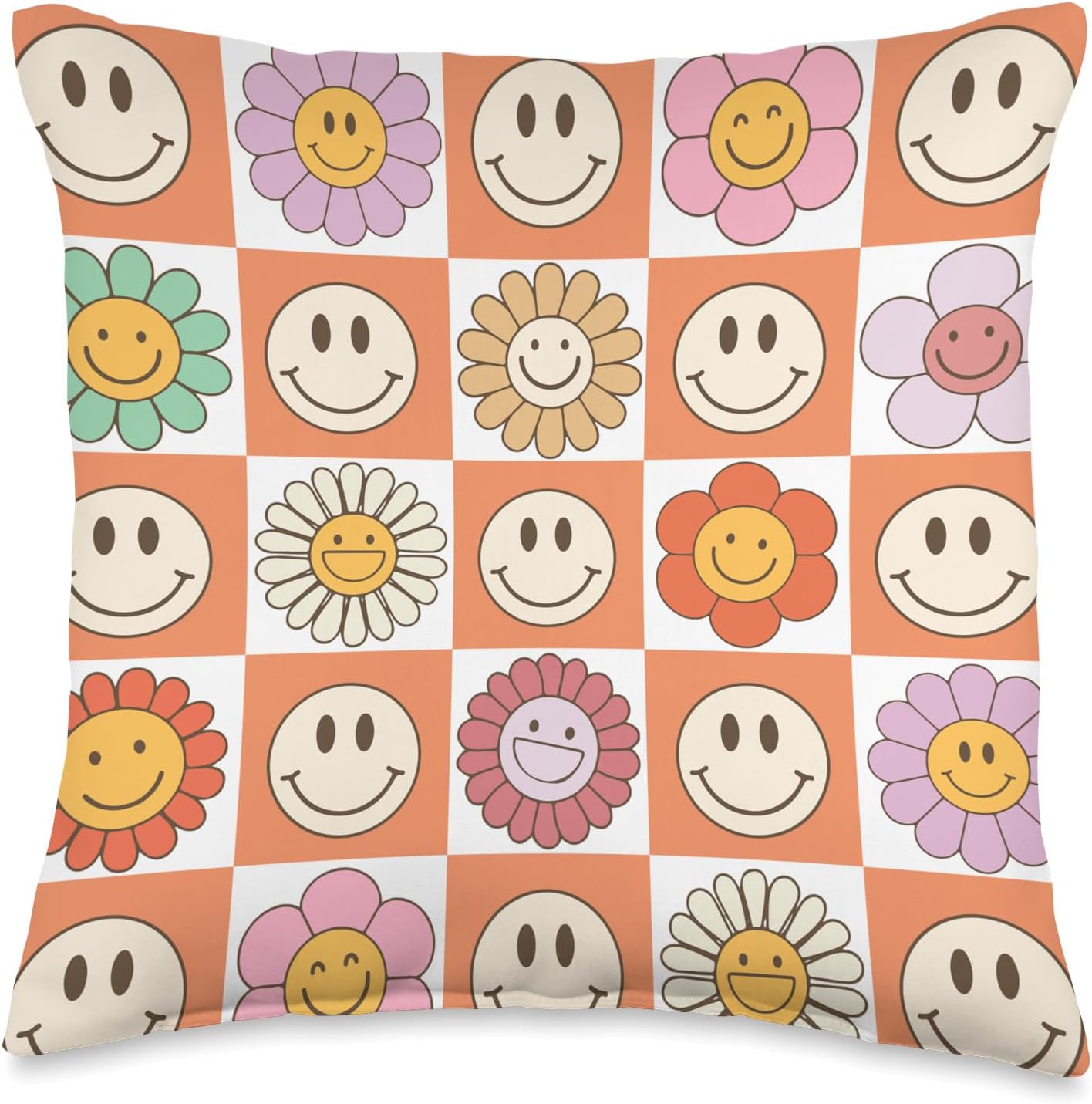 Amazon.com: Retro 70s Smiling Daisy Checkerboard Groovy Checkered ...