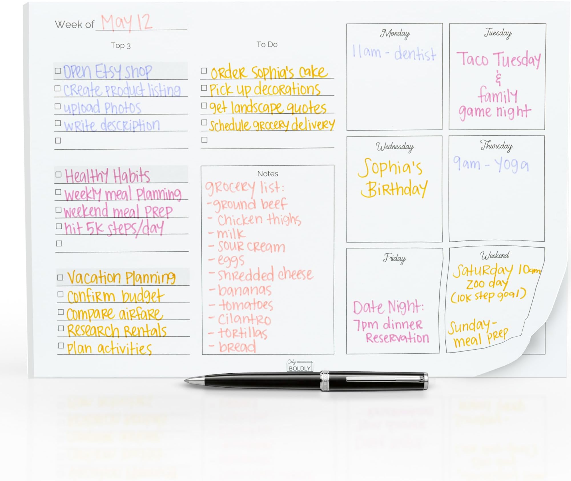 Amazon.com : ONLY BOLDLY Tear-Off Weekly Planner Notepad - To Do List ...