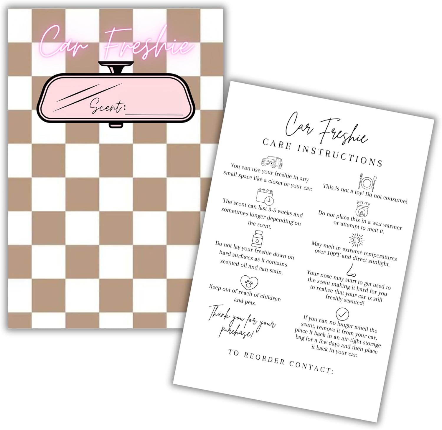 Amazon.com : Car Freshie Insert Cards | 50 pk 4x6” Checkered Tan and ...