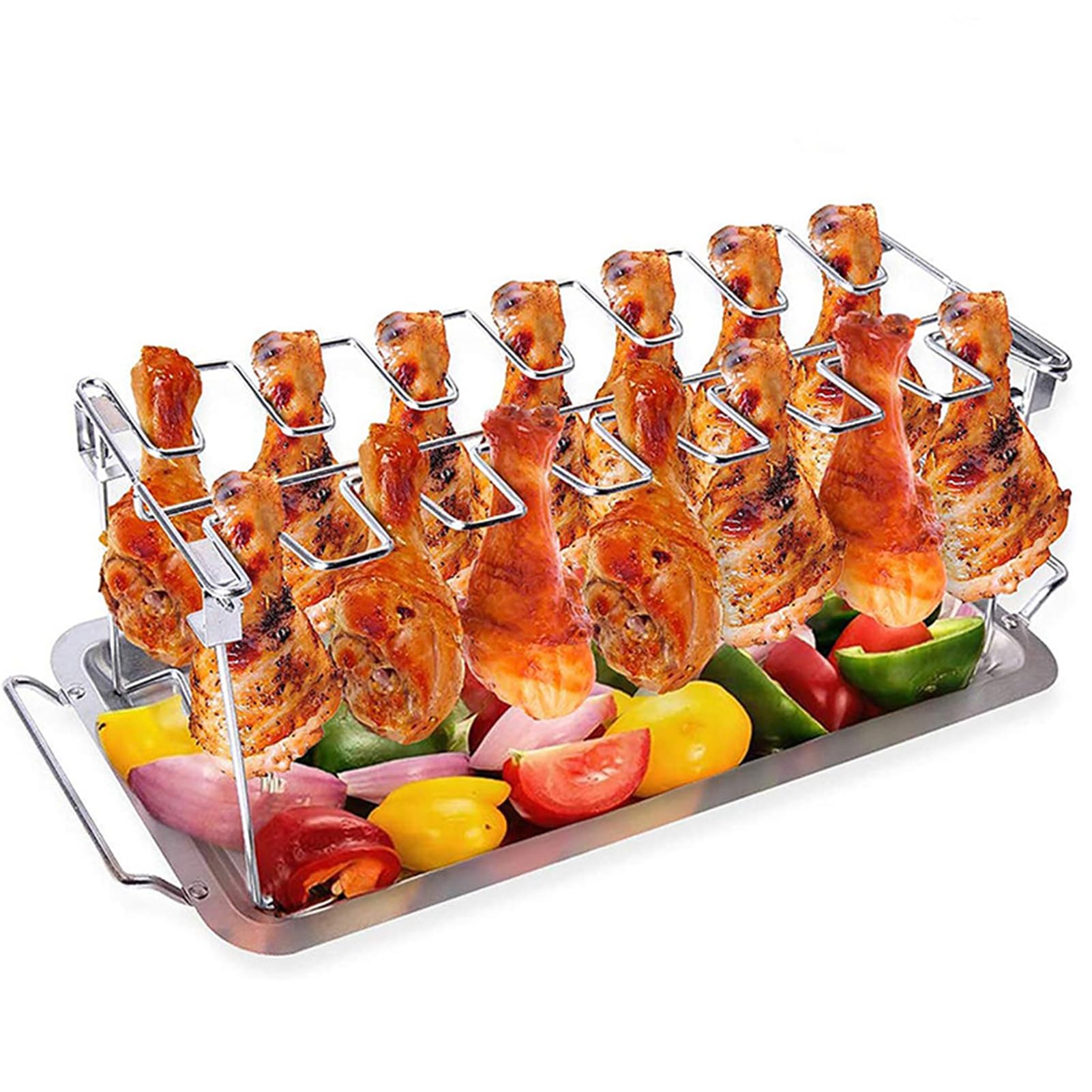 Buy Saterkali Chicken Leg Rack for Grill with Drip Tray BBQ Chicken ...