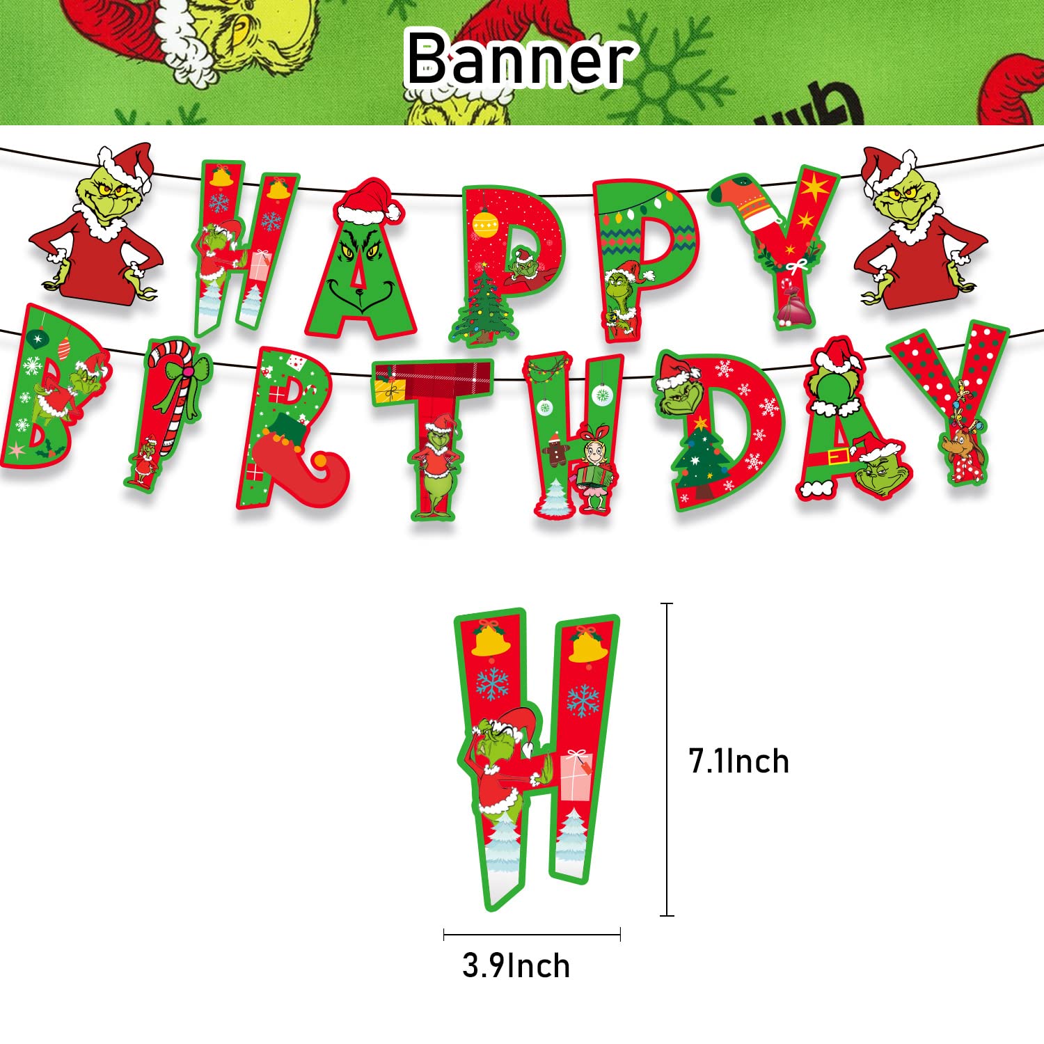 Grinch Happy Birthday Banner The Grinch Birthday Banner for Grinch ...