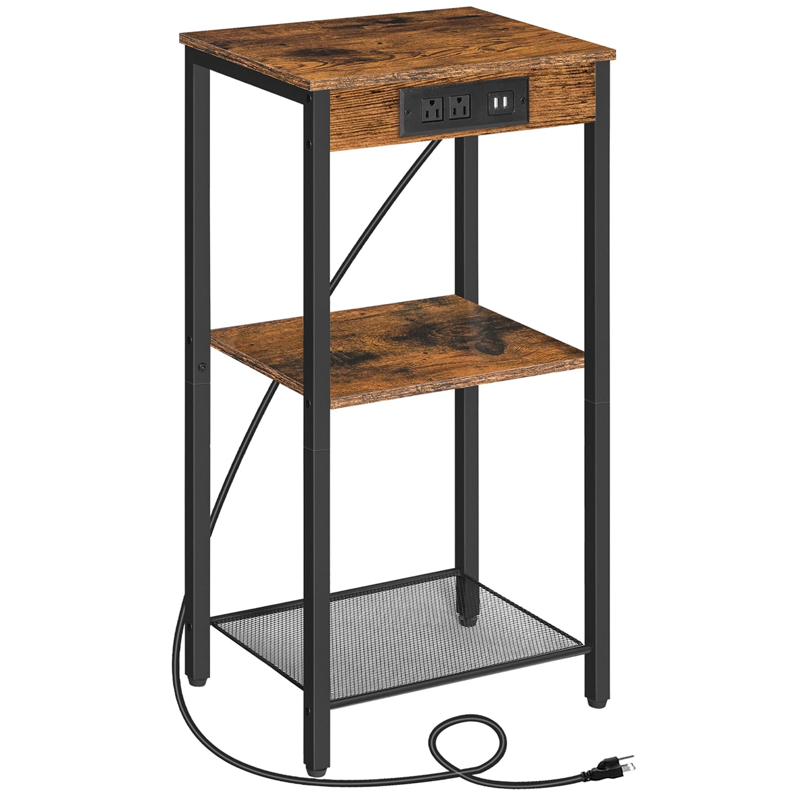 HOOBRO Tall End Table with Charging Station, 3-Tier Telephone Table ...