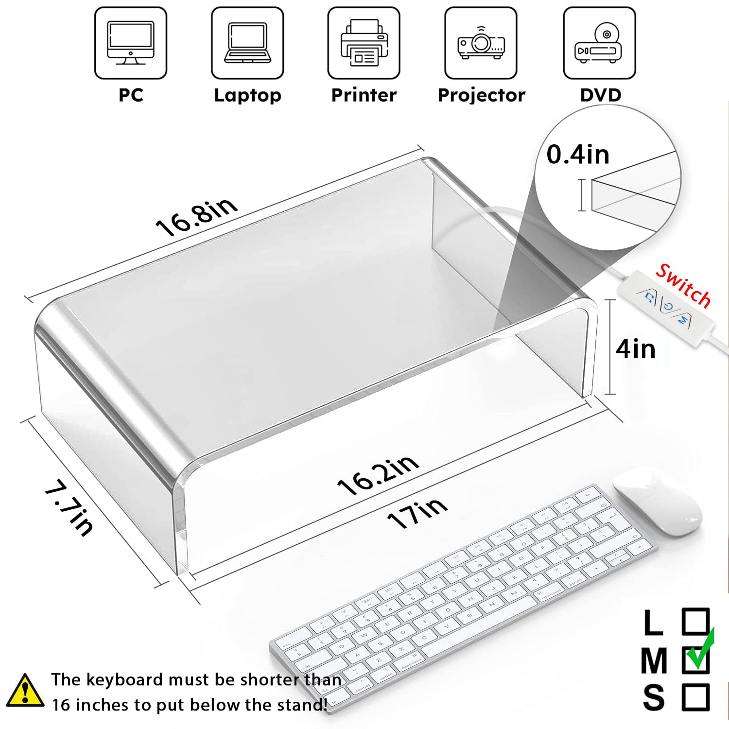Acrylic Monitor Stand with LED Light - Acrylic Laptop Riser, Desktop ...