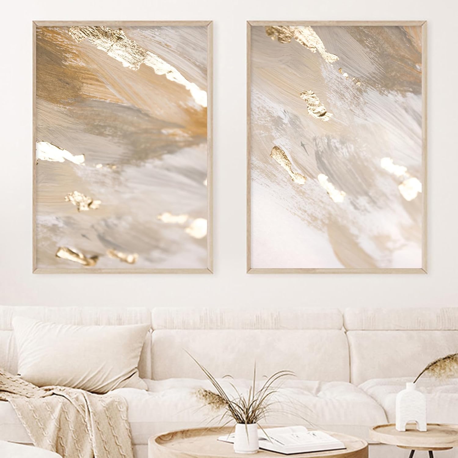 Gold and Beige Abstract Wall Art Painting - Neutral Canvas Picture for ...