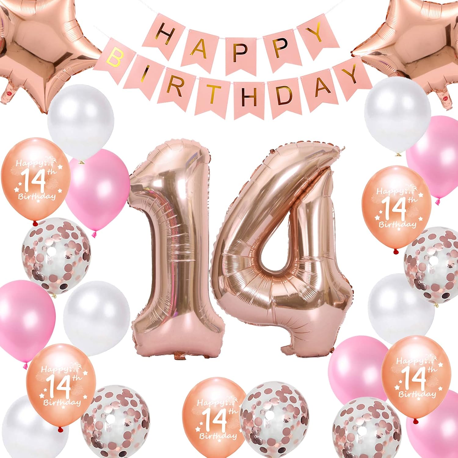 Amazon.com: 14th Birthday Decorations Rose Gold for Girls, 14th ...