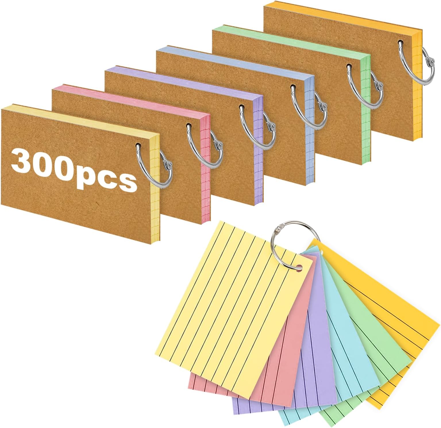 Flash Cards, 360 PCS Ruled Index Cards Revision Cards with Binder Ring ...