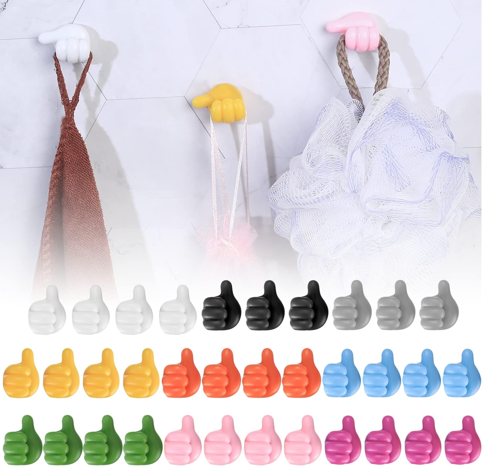 20 PACK Self Adhesive Hooks, Thumb Wall Hooks Adhesive Hooks Stick on ...