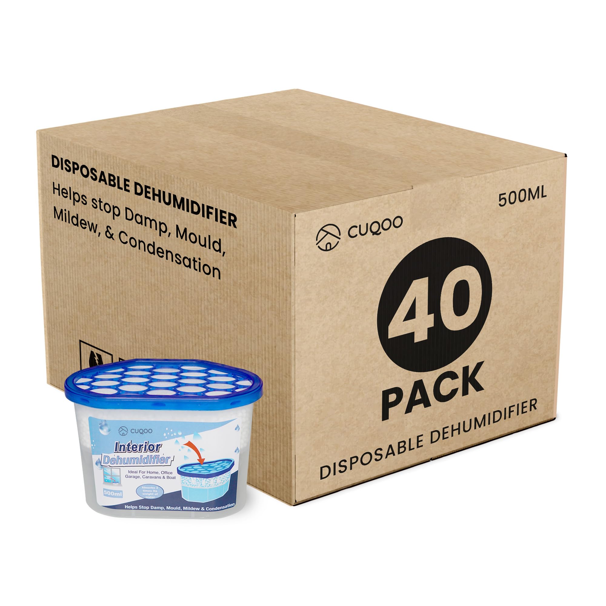 CUQOO Disposable Dehumidifier - 500ml Pack of 40 - Damp & Moisture ...