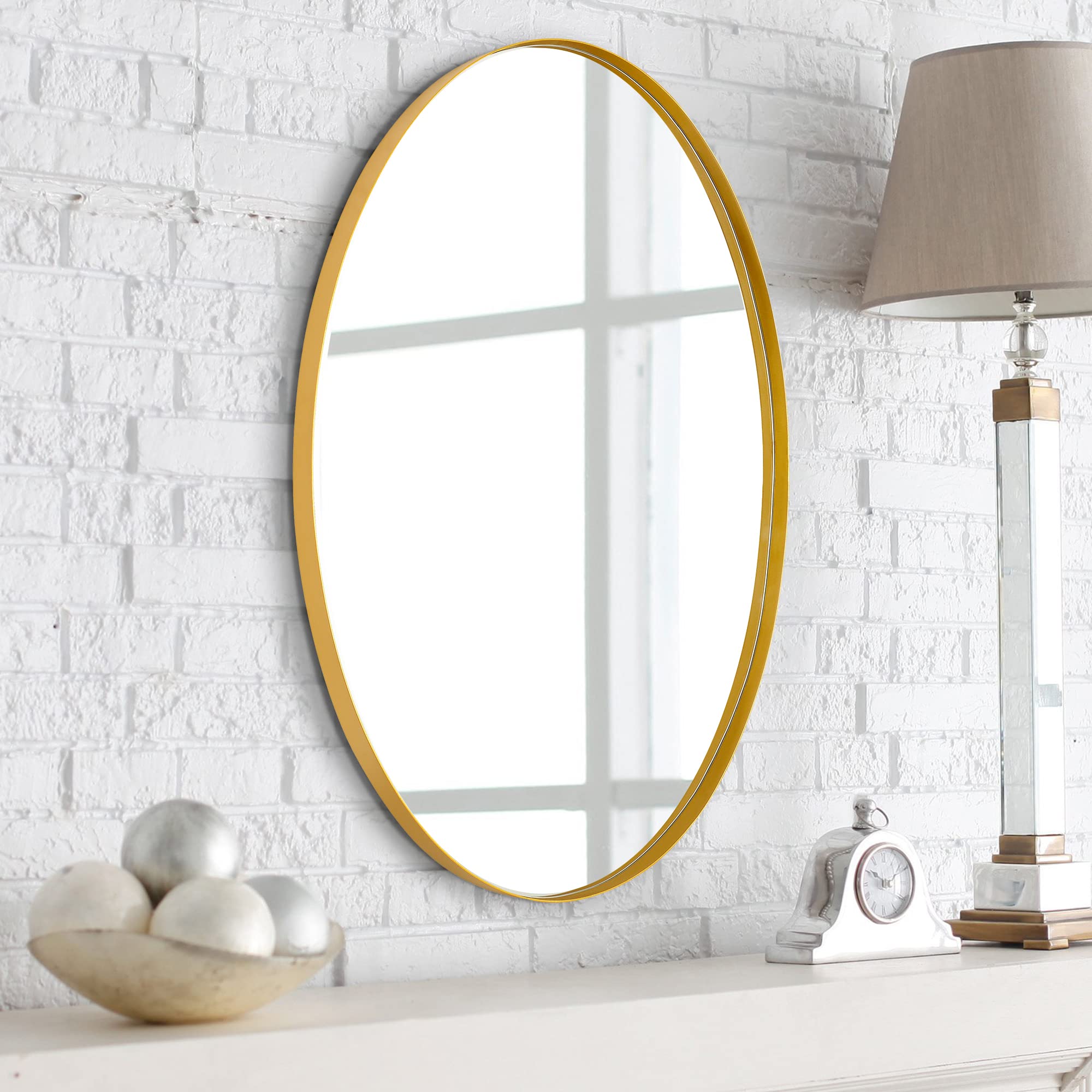 Oval Wall Mirror, Bathroom Mirror of Metal Frame, Flash Gold Wall ...