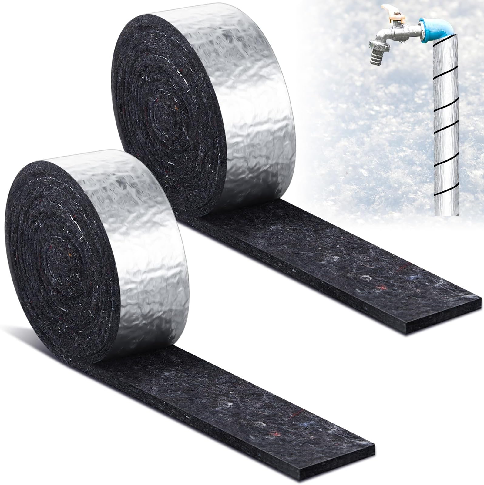 Preboun 2 Rolls Pipe Insulation Wrap Outdoor Foam and Foil Pipe Wrap ...