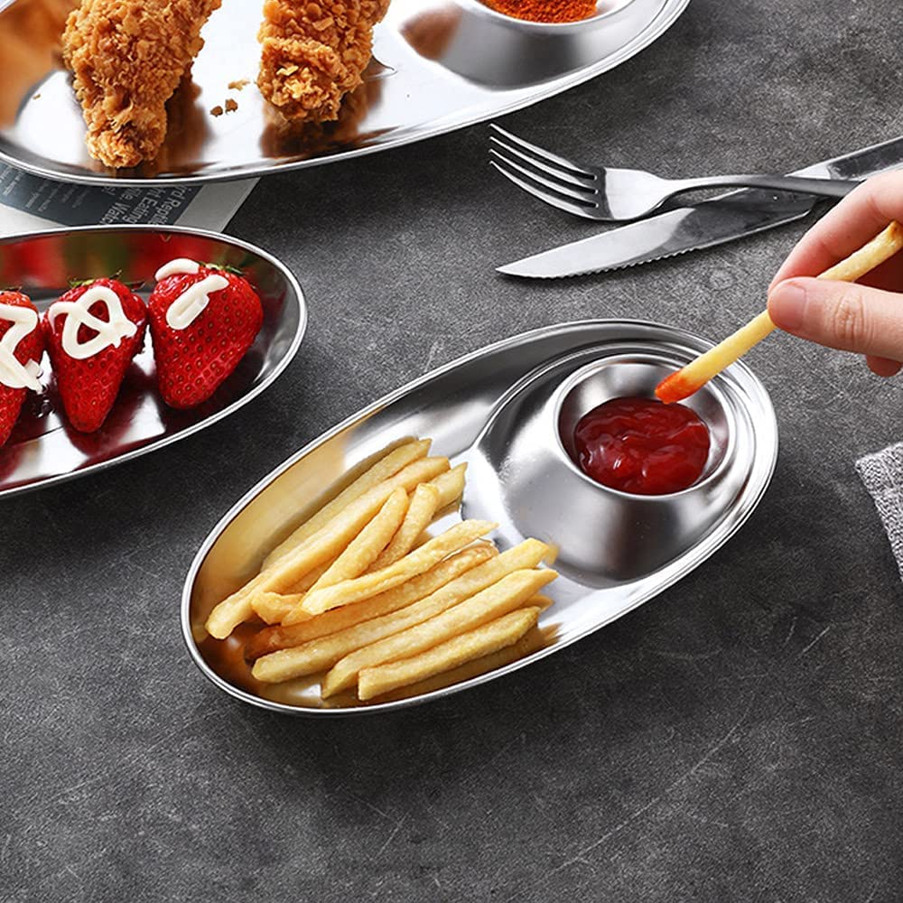 Buy ABJI 304 Stainless Steel Snack Plate, Condiment Divided Tray, Sauce ...