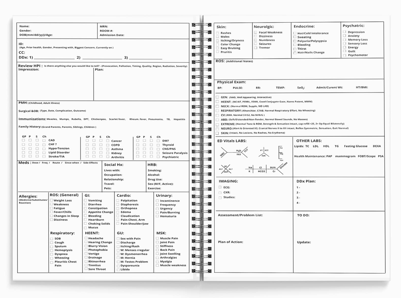 Nurse Report Sheet Notebook 2 Pack H&P Notebook: 110 Perforated Medical ...