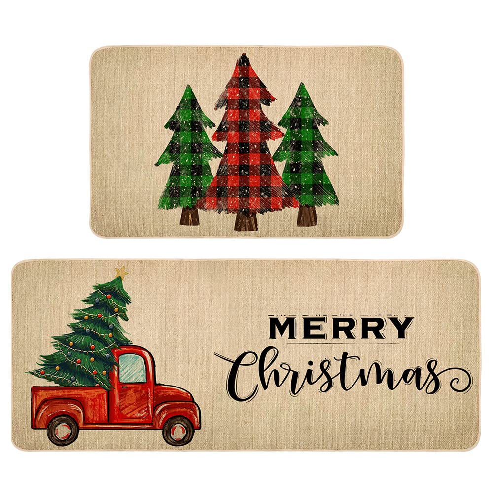 Amazon.com : Christmas Kitchen Mats Set of 2, Merry Christmas Kitchen ...