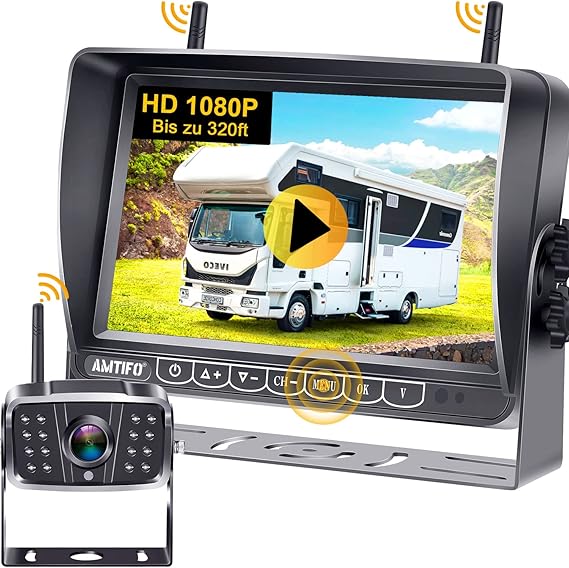 AMTIFO Reversing Camera Wireless Caravan with Monitor - 7 Inch HD 1080P ...