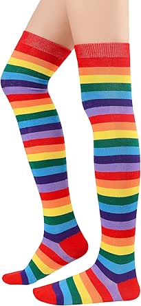 Amazon.com: Durio Womens Rainbow Thigh High Socks Striped Over the Knee ...
