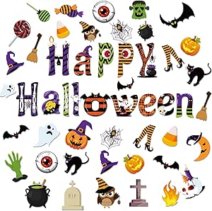 Amazon.com: Estune 72 Pcs Happy Halloween Bulletin Board Set Bat ...