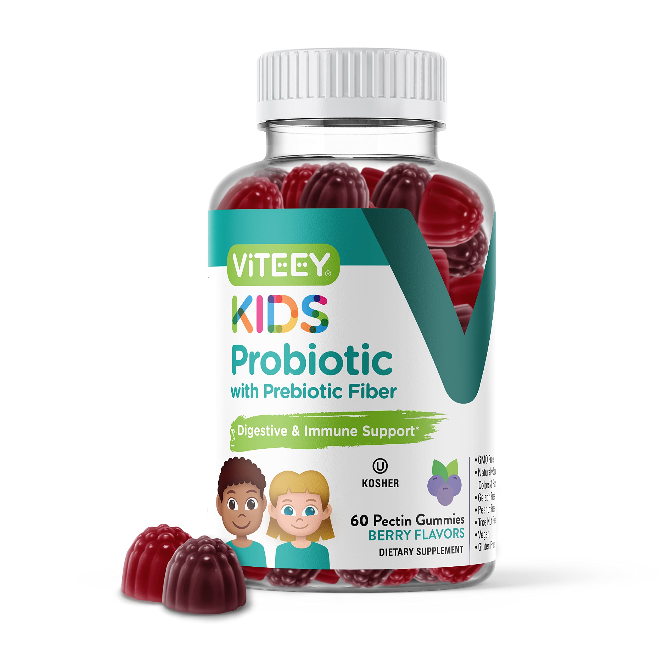 Viteey Gummies Probióticos para Crianças + Fibra de Prebióticos – 2 ...