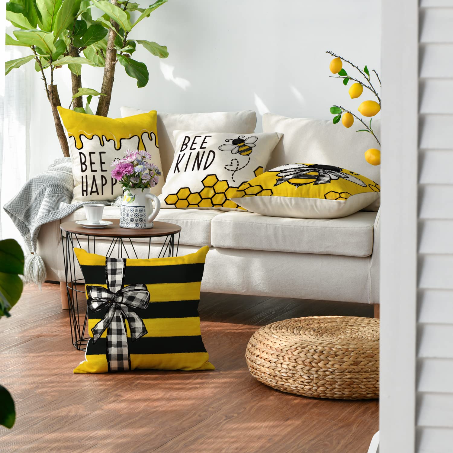 Decorative accent pillow with flowers, bees and beehives-JKLD ...