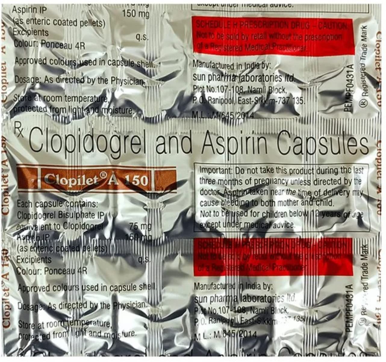 Clopilet A 150 - Strip of 15 Capsules : Amazon.in: Health & Personal Care