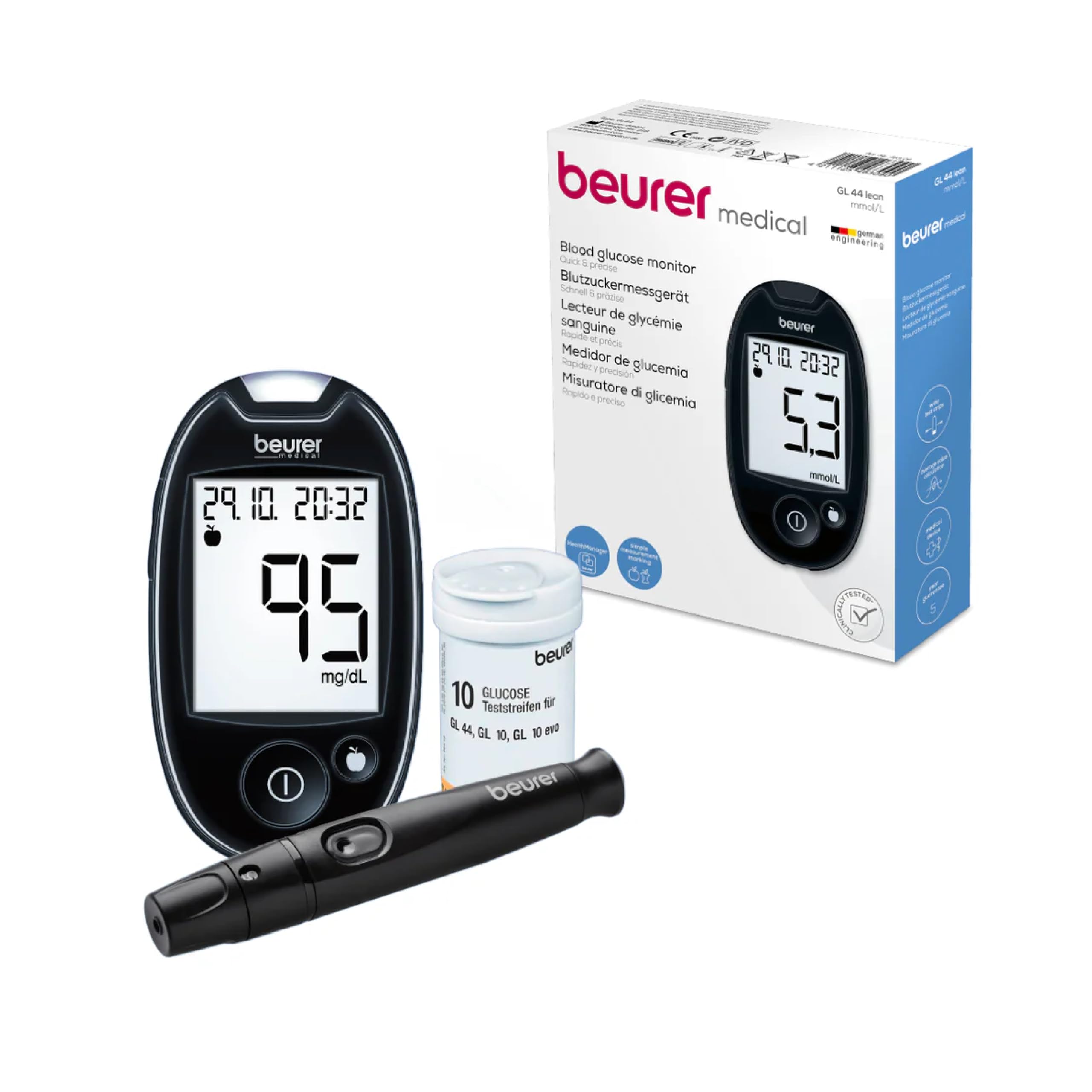 Beurer - Glucómetro Medidor De Glucemía Diabetes Gl44 Beurer : Amazon ...