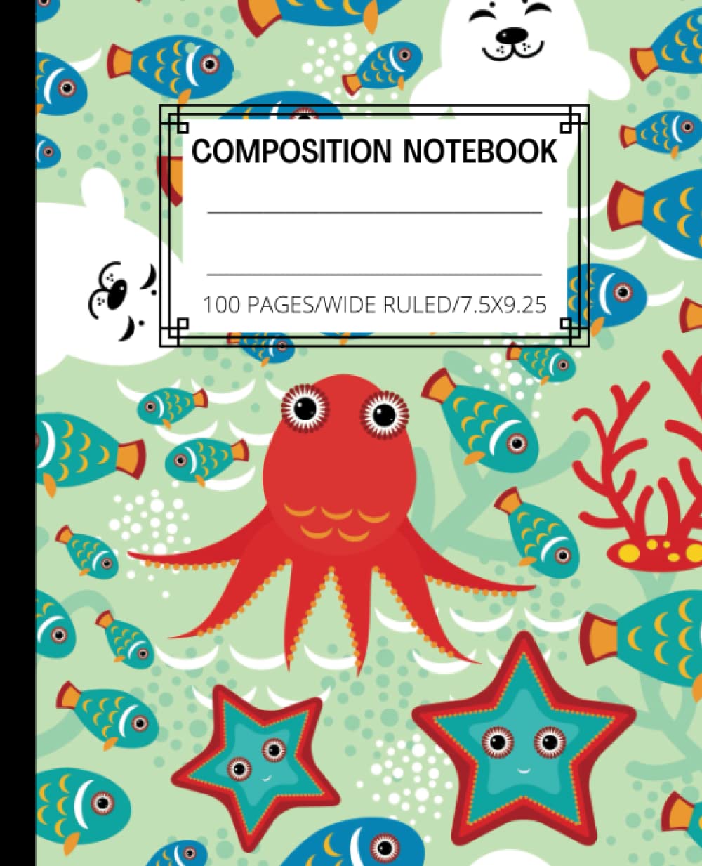 Composition Notebook Wide Ruled: Cute Sea Fish Pattern Aesthetic Preppy ...