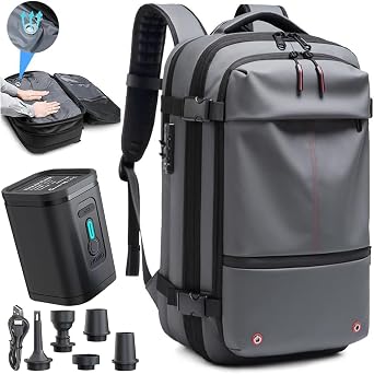 62L Expandable Vacuum Travel Backpack Anti-Theft with Compression Pump ...