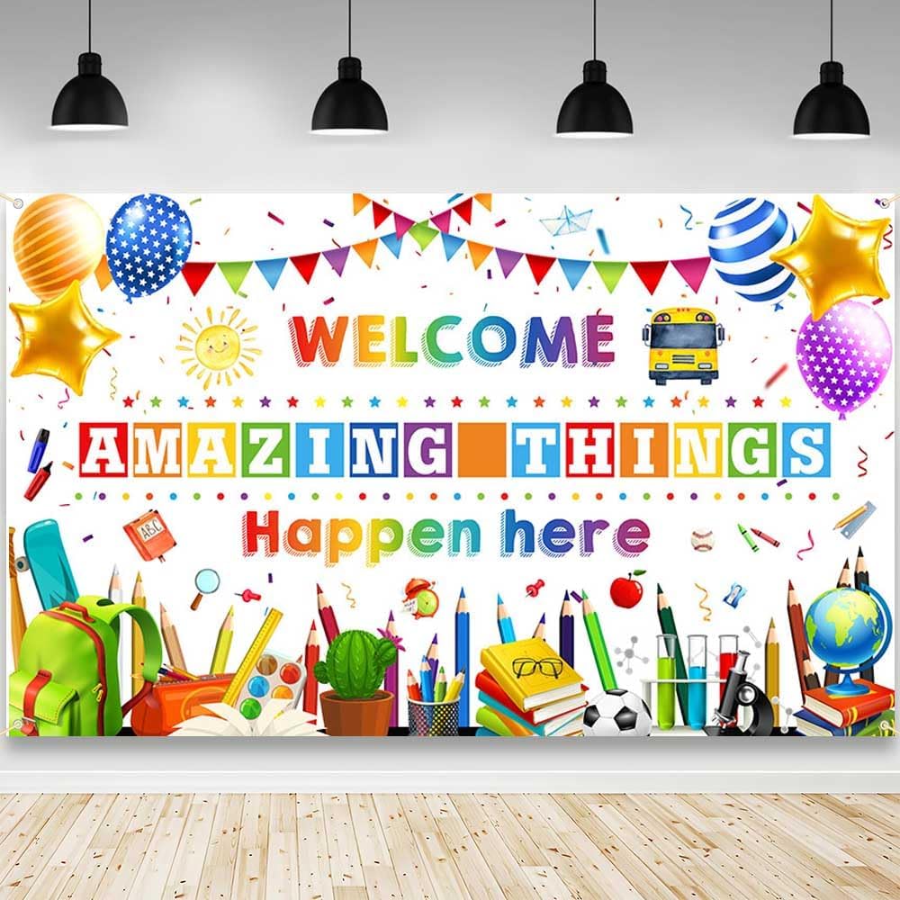 Amazon.com : AIBIIN Welcome Back to School Backdrop Amazing Things ...