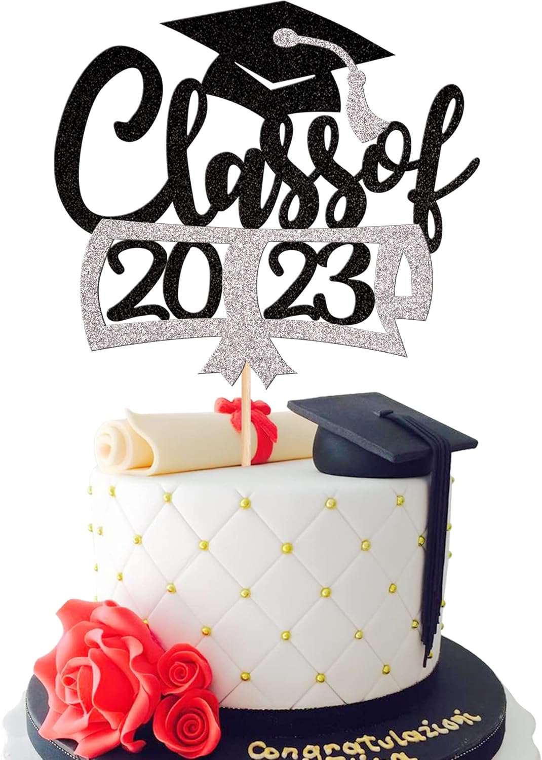 Amazon.com: 1 PCS Class of 2023 Cake Topper Glitter Diploma Graduation ...