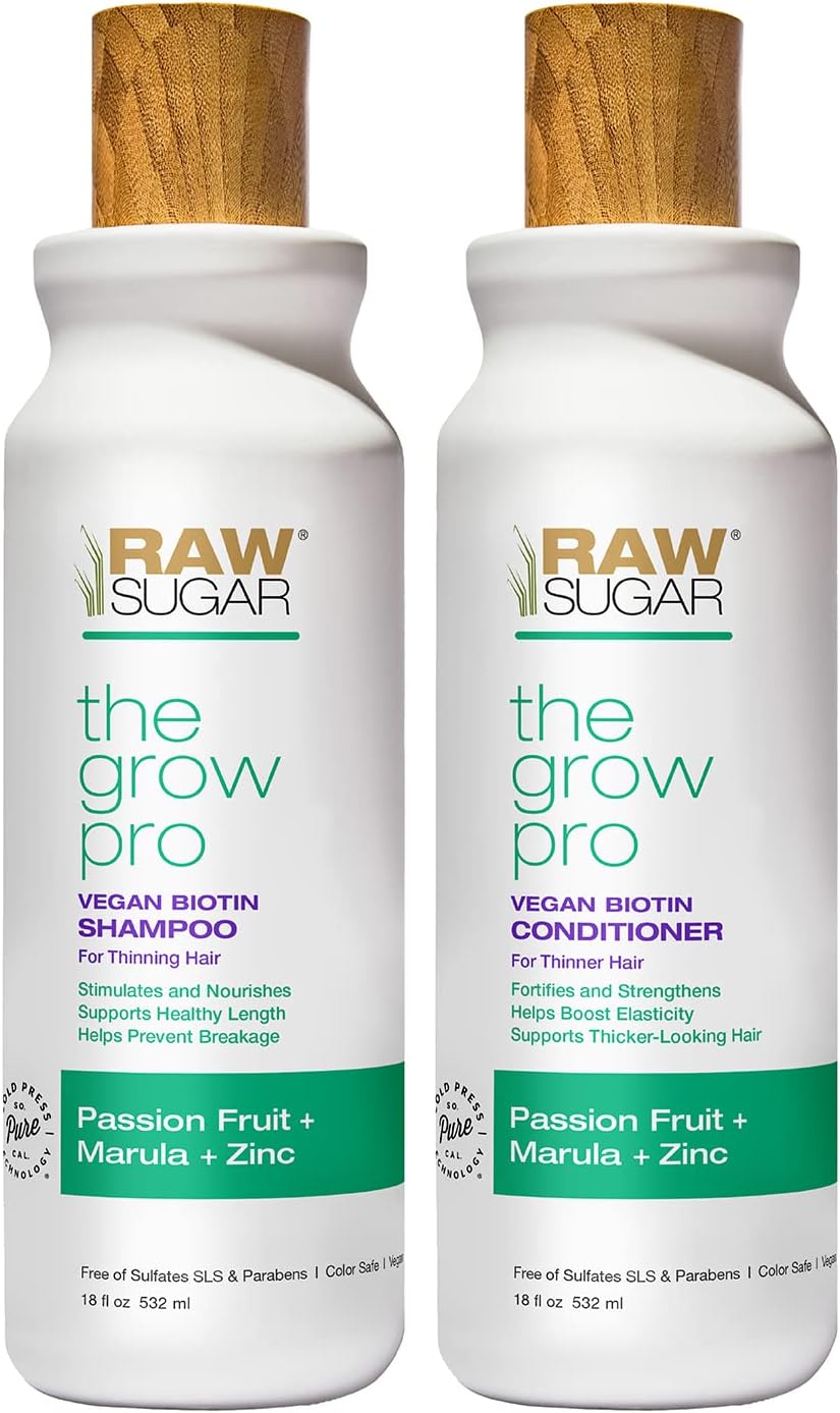 Amazon.com : Raw Sugar Grow Pro Hair Care Bundle- Shampoo & Conditioner with Vegan Biotin for ...