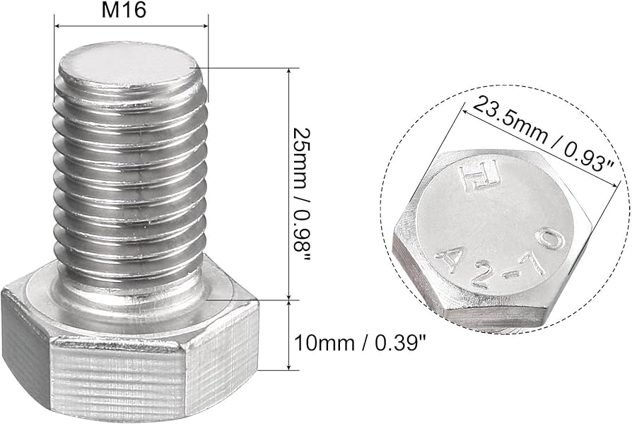Uxcell Fully Threaded Rod M16 x 50mm 2mm Thread Pitch 304, 2mm rod - willowsgardencentre.co.uk