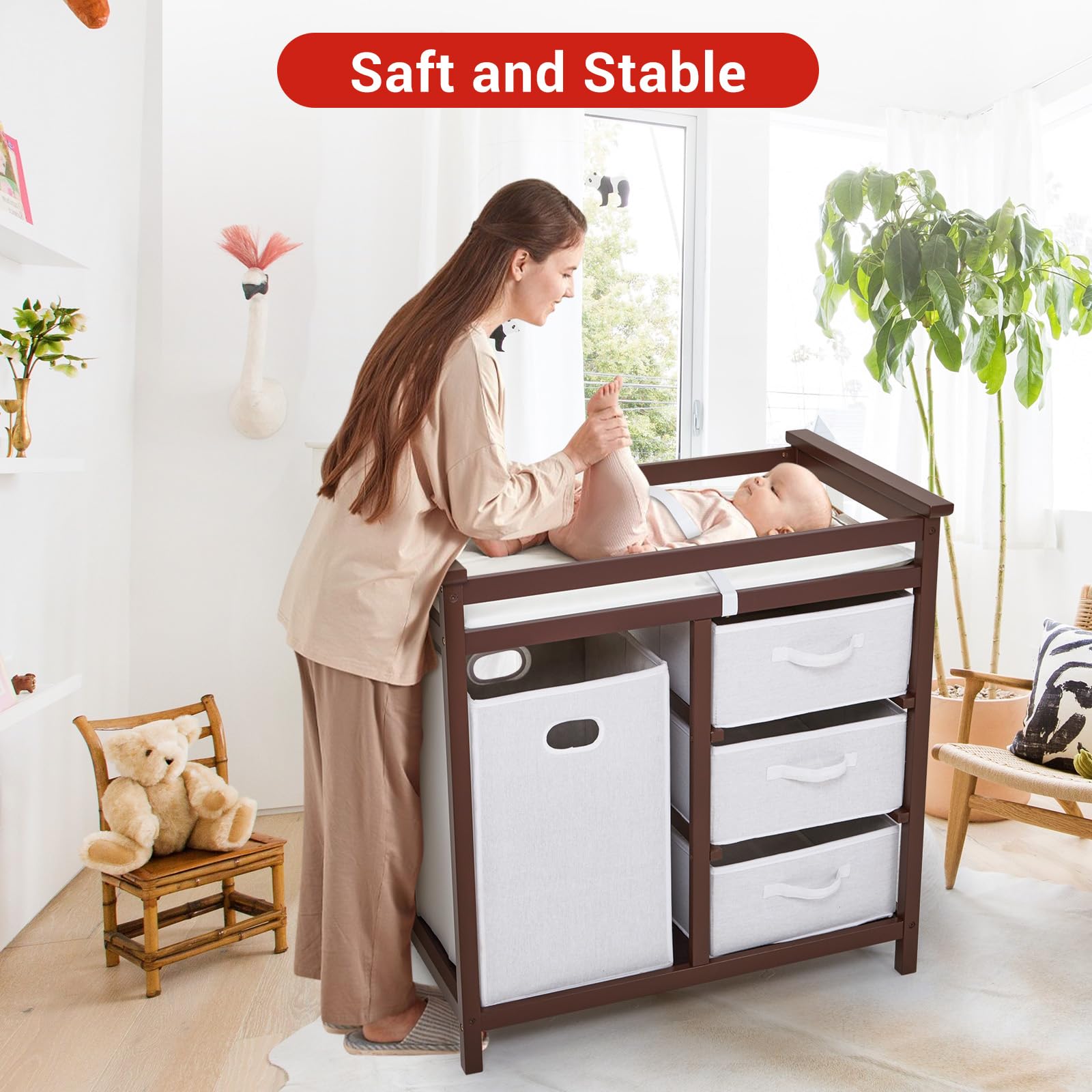 Snapklik.com : GarveeLife Wooden Baby Changing Table, Modern Diaper ...