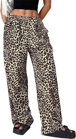 Amazon.com: calbatic Leopard Print Wide Leg Sweatpants for Women Low ...