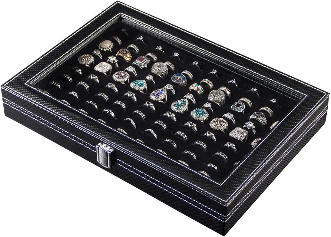 Amazon.com: Pangkeep Ring Organizer,100 Slots Carbon Fiber Jewelry ...