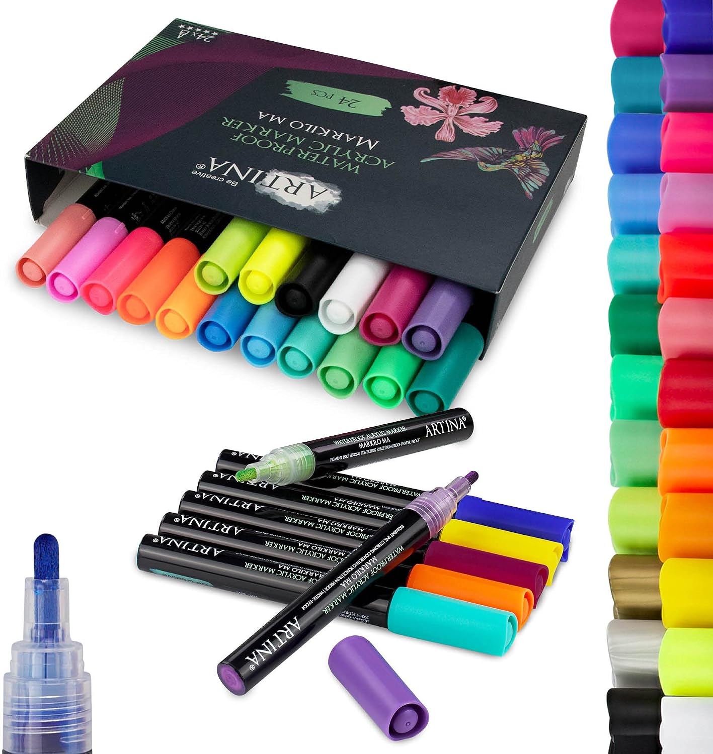 Artina Markilo MA Acrylic Paint Pen 24 Set Acrylic Pens Marker Pens ...