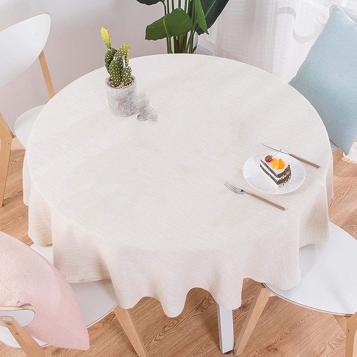 Amazon.com: Linen Look Round Tablecloth 110 inches, Table Cloths for ...
