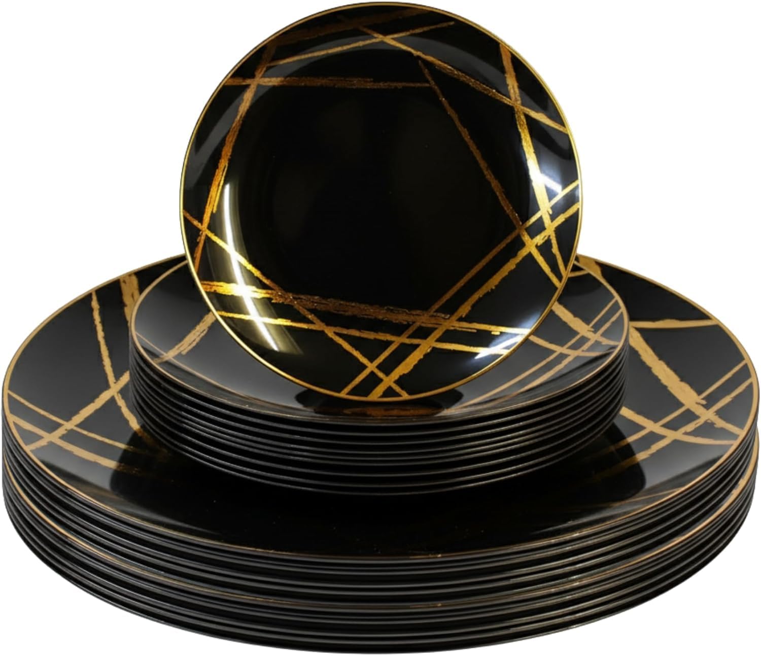 Luxia 20Pcs Elegant Black & Gold Abstract 10 Dinner Plastic Plates and ...
