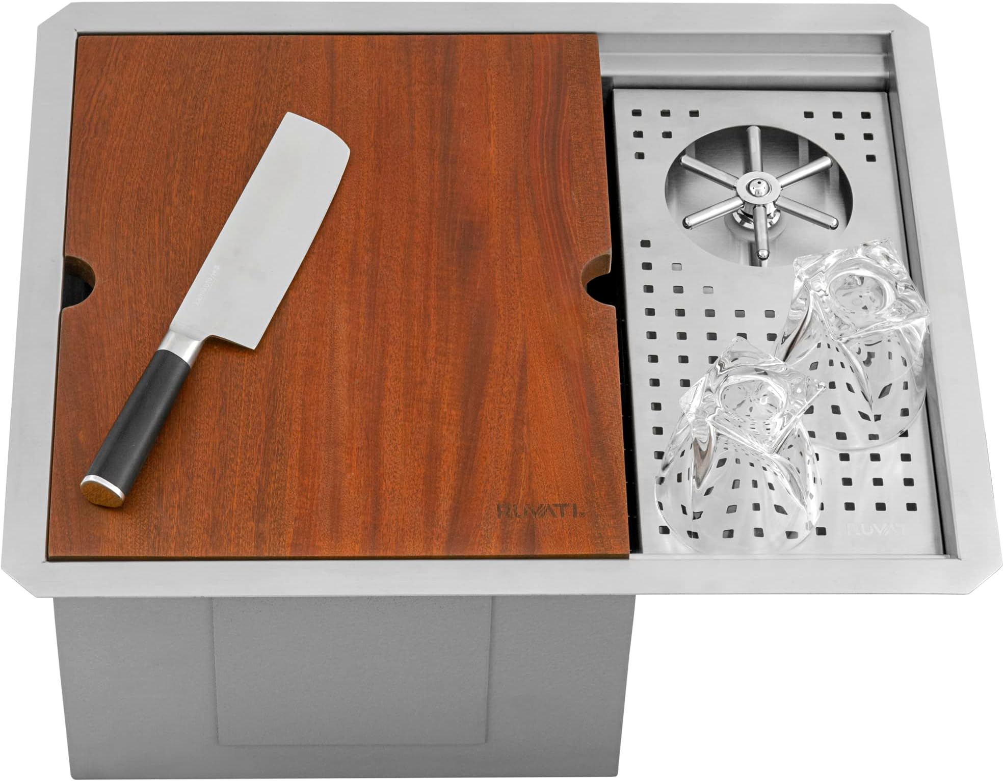 BRONSTARZ 24 Inch Nano Black Undermount Hidden Bar Sink with Glass ...